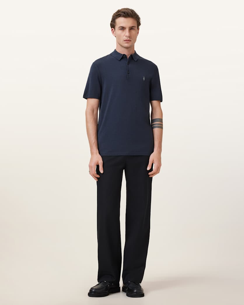 Mode Merino Short Sleeve Ramskull Polo Shirt NAVY BLUE | ALLSAINTS